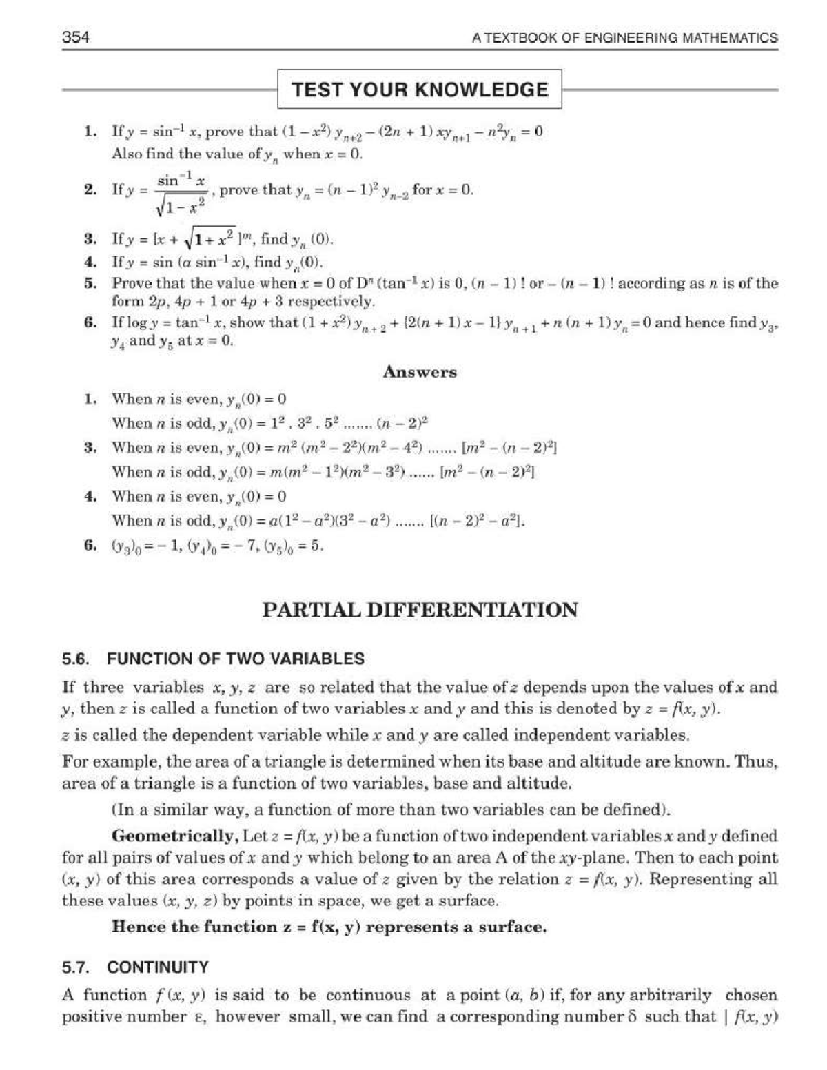 354 ENGINEERING MATHEMATICS: TEST YOUR KNOWLEDGE ON PARTIAL DERIVATIVES ...
