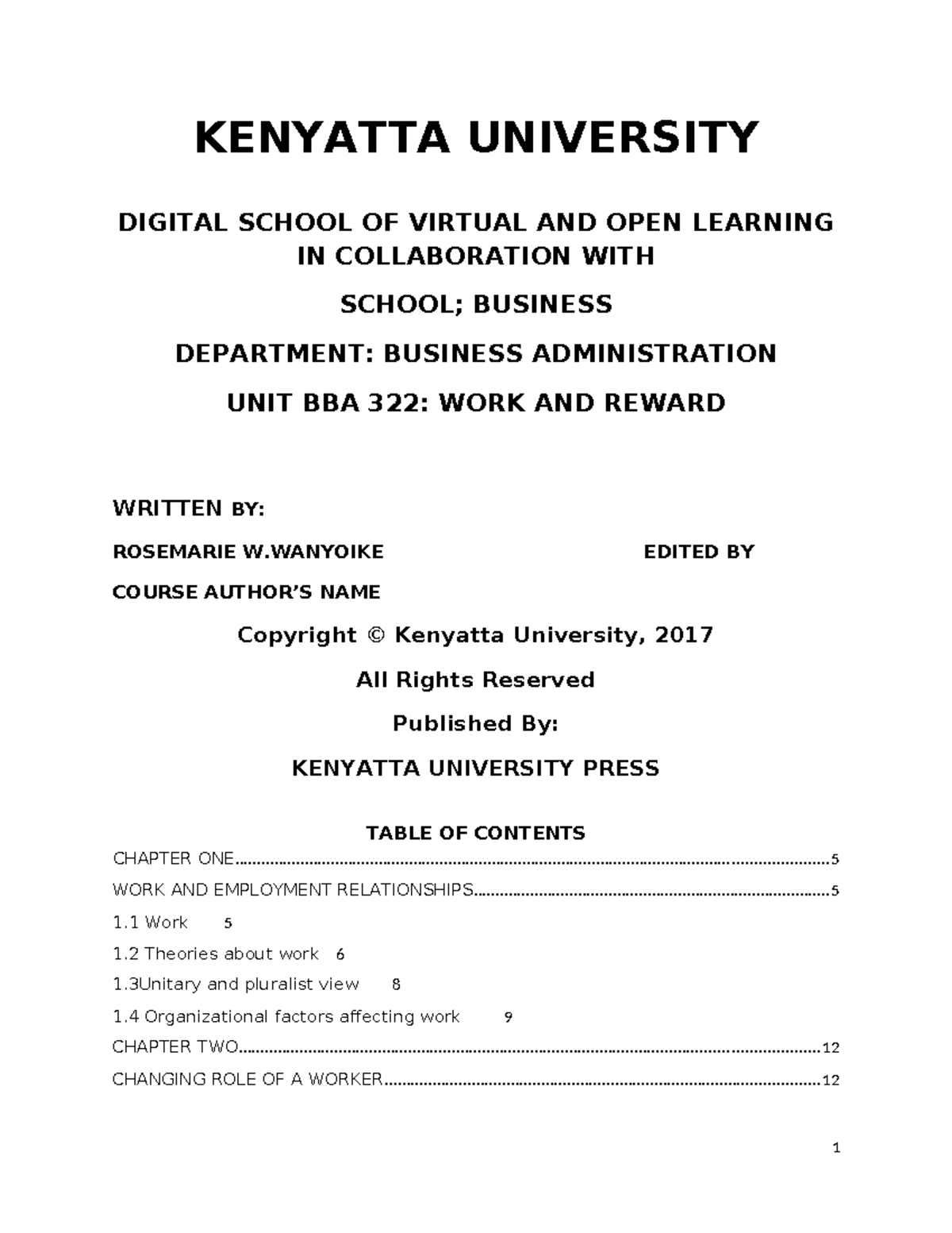 BHM 322: Work and Reward Module Comprehensive Overview - Studocu