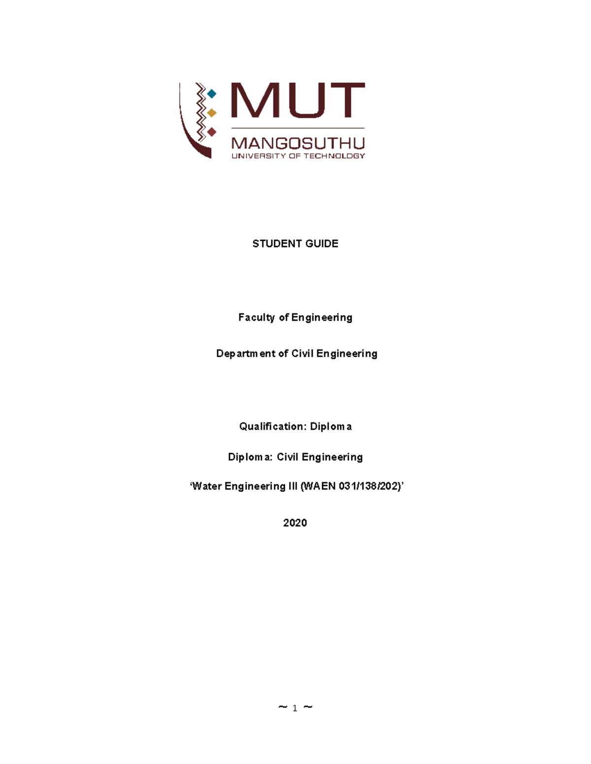 Water Engineering III (WAEN 031/138/202) - Student Guide 2020 - Studocu