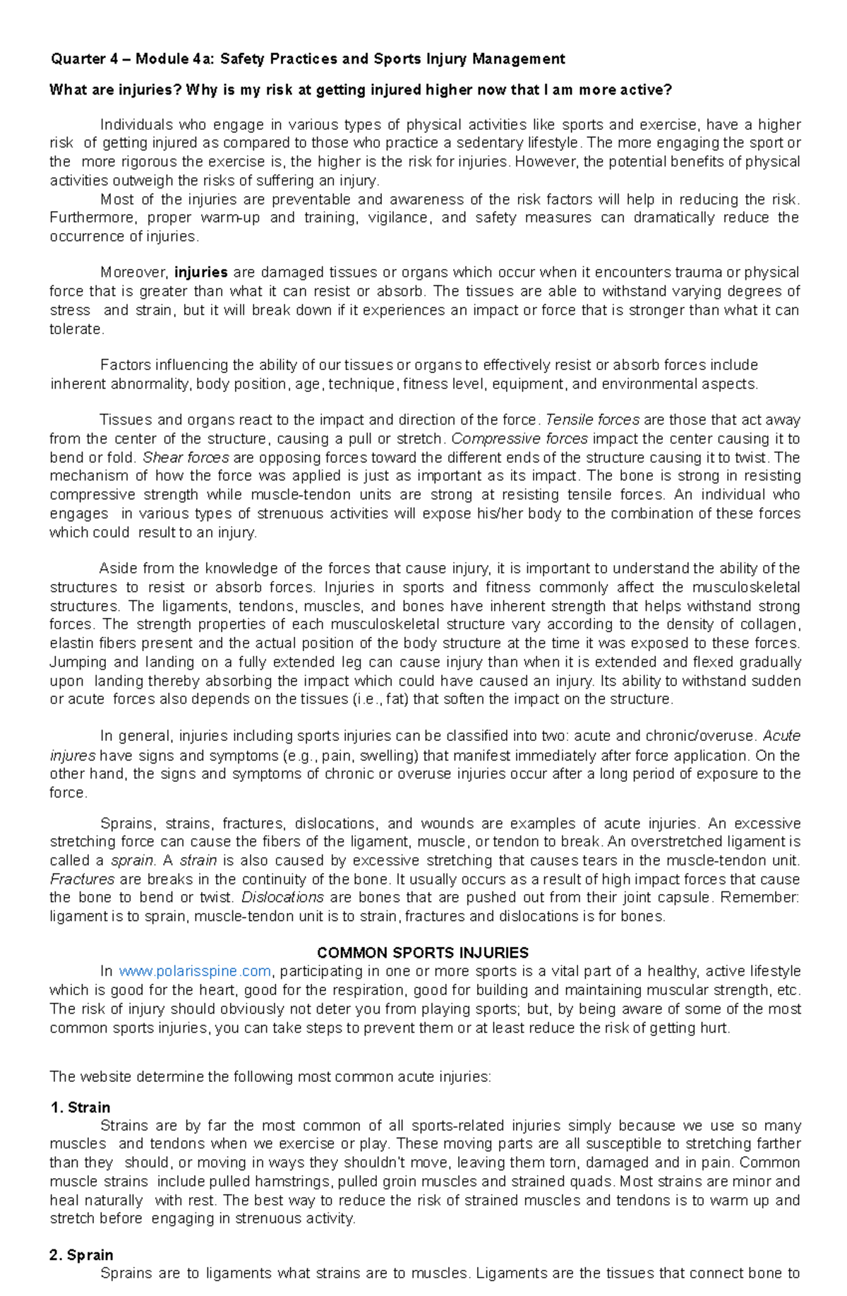 HOPE 2 4Q Notes - Wow - Quarter 4 – Module 4a: Safety Practices and ...