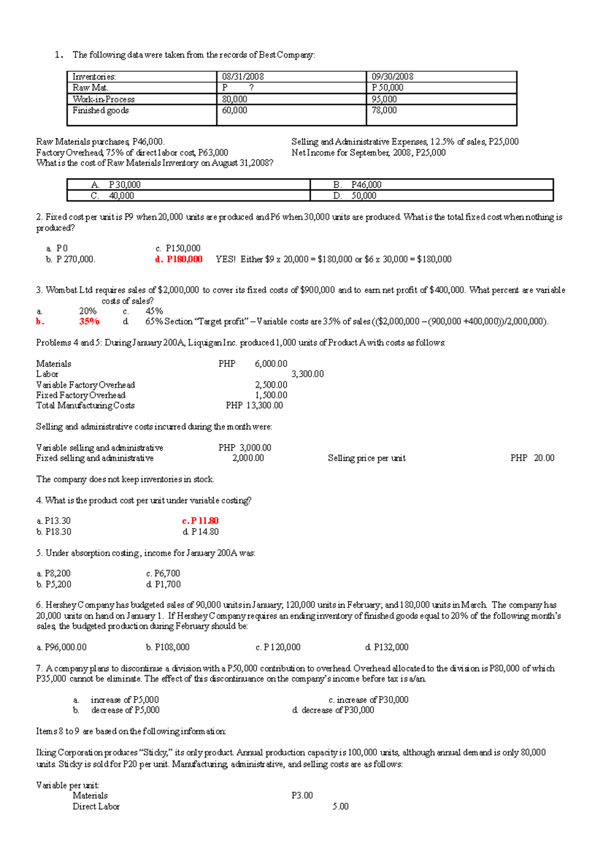 Cost Accounting Study Guide for ACCT 101: Key Concepts & Problems - Studocu