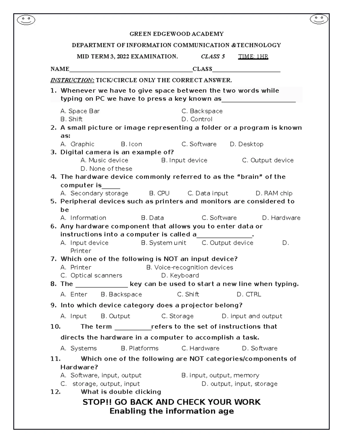 ICT 7 - Exam Revision - DEPARTMENT OF INFORMATION COMMUNICATION AND ...