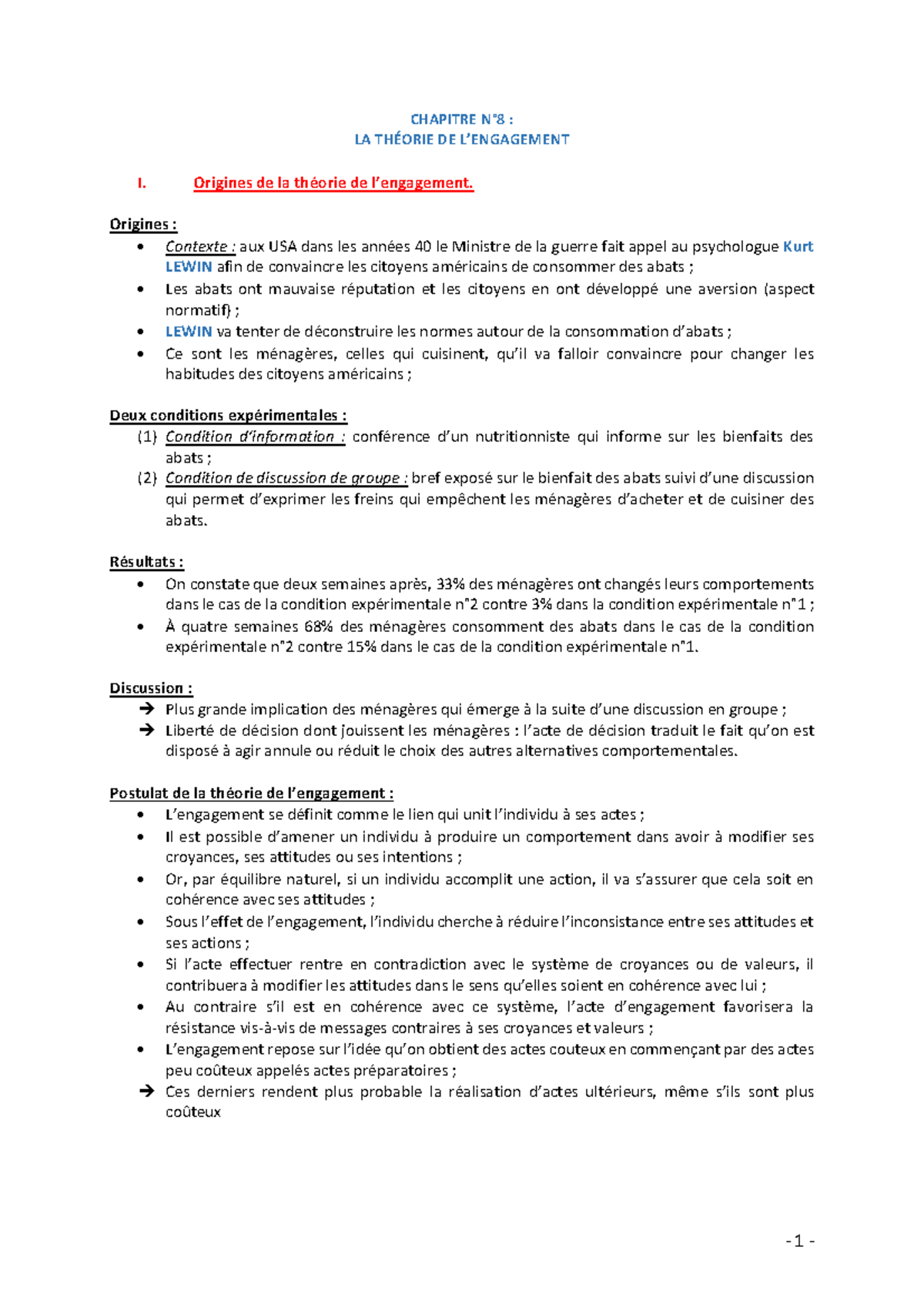 Chapitre n°8 - La théorie de l’engagement - CHAPITRE N°8 : LA THÉORIE DE L’ENGAGEMENT I ...
