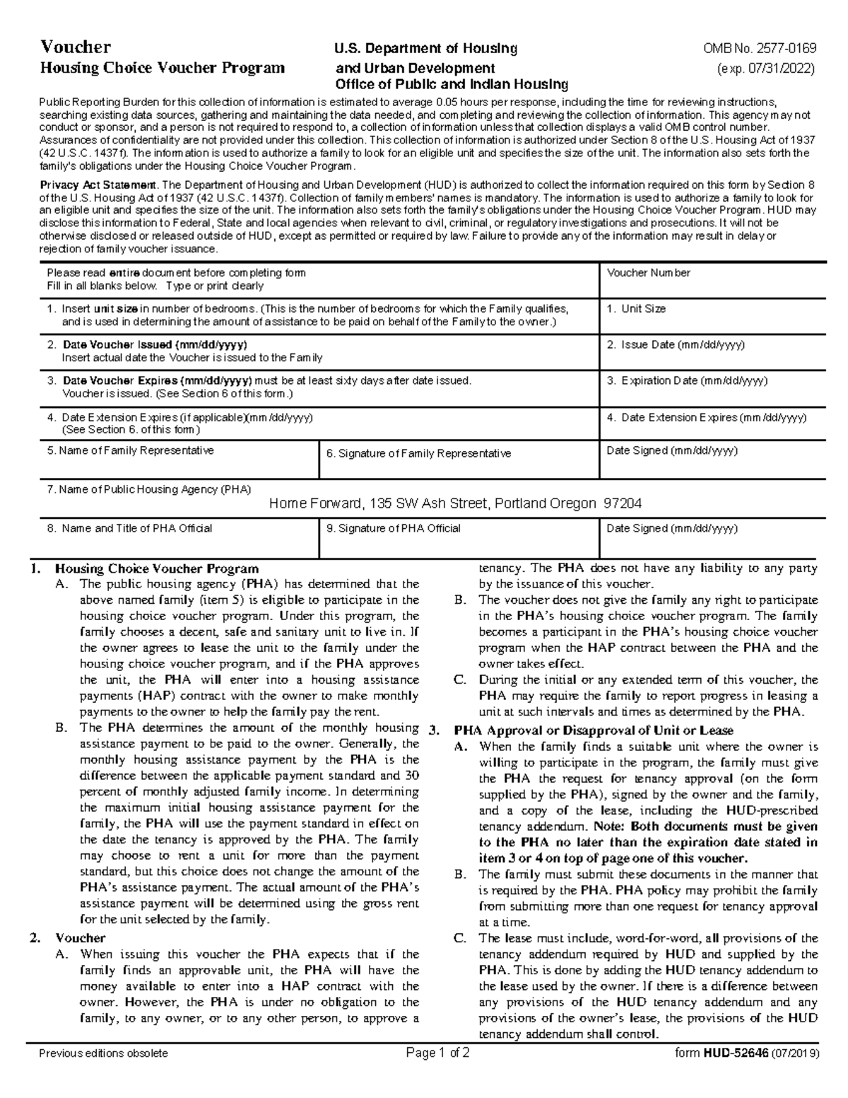 Housing Choice Voucher Program Fillable Form - Studocu