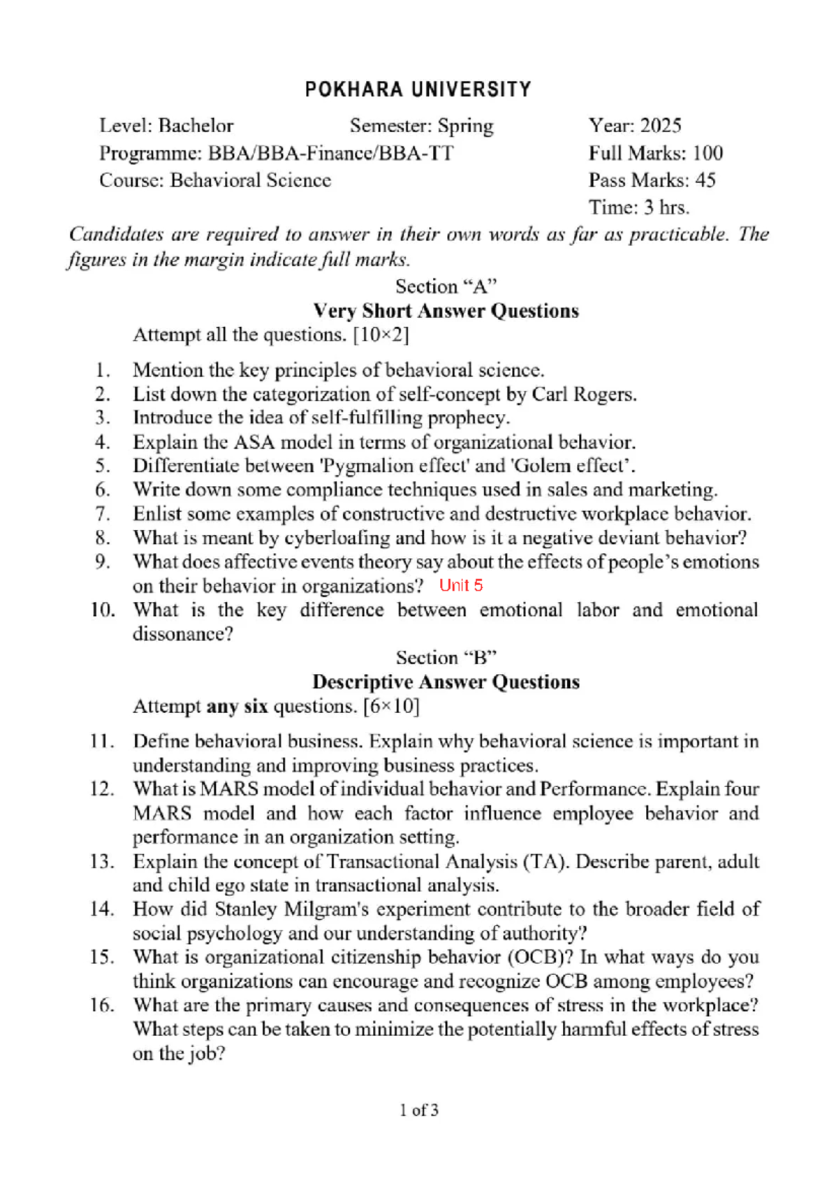 BHS 2024-25 Behavioral Science Past Exam Questions from Apex College ...