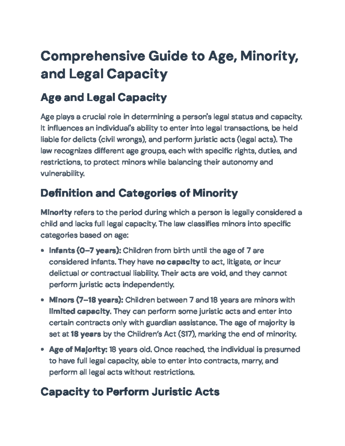 Comprehensive Guide to Minors' Legal Capacity and Rights (LAW101) - Studocu