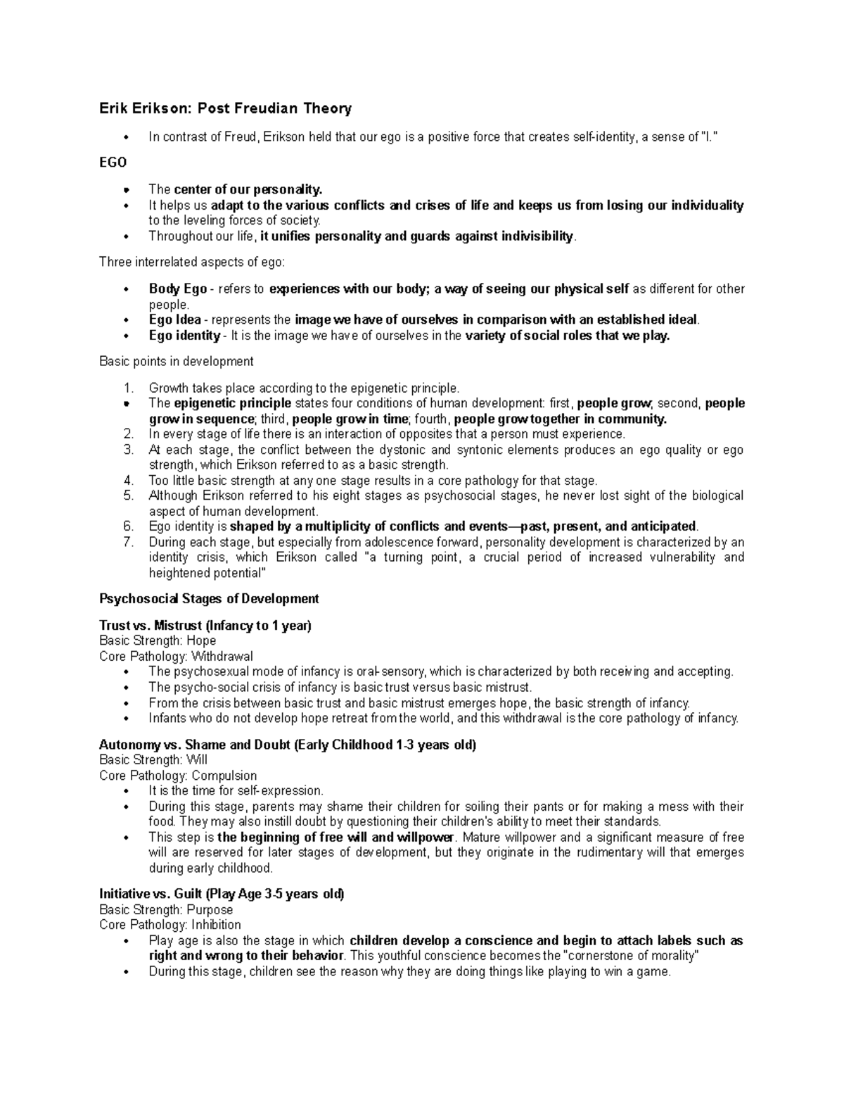 Erik Erikson - n/a - Erik Erikson: Post Freudian Theory In contrast of ...