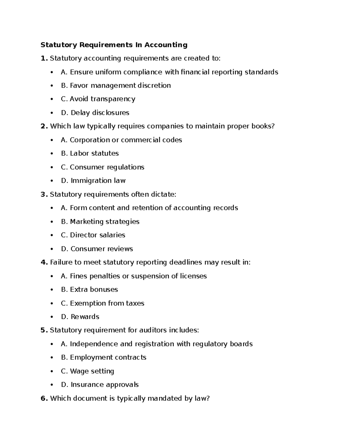 Statutory Requirements in Accounting: Key Concepts and Compliance - Studocu