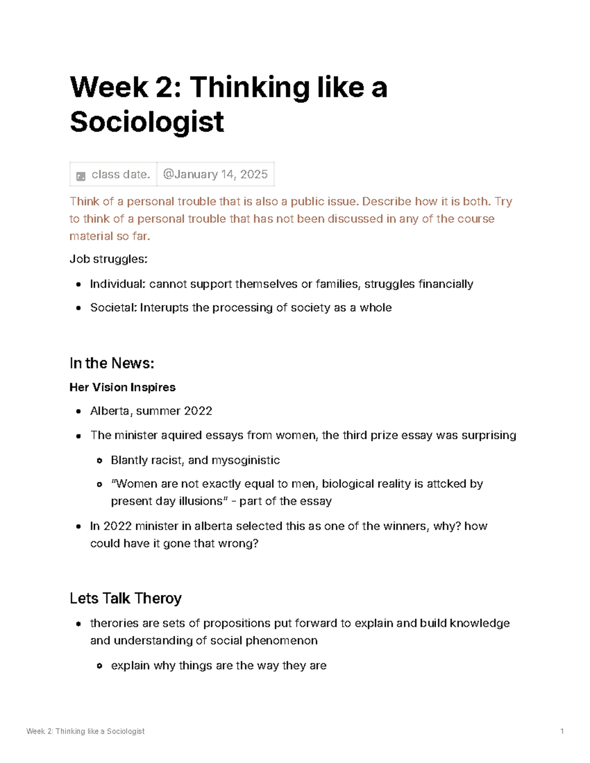 Sociology 1027: Week 2 - Understanding Personal Troubles & Public ...