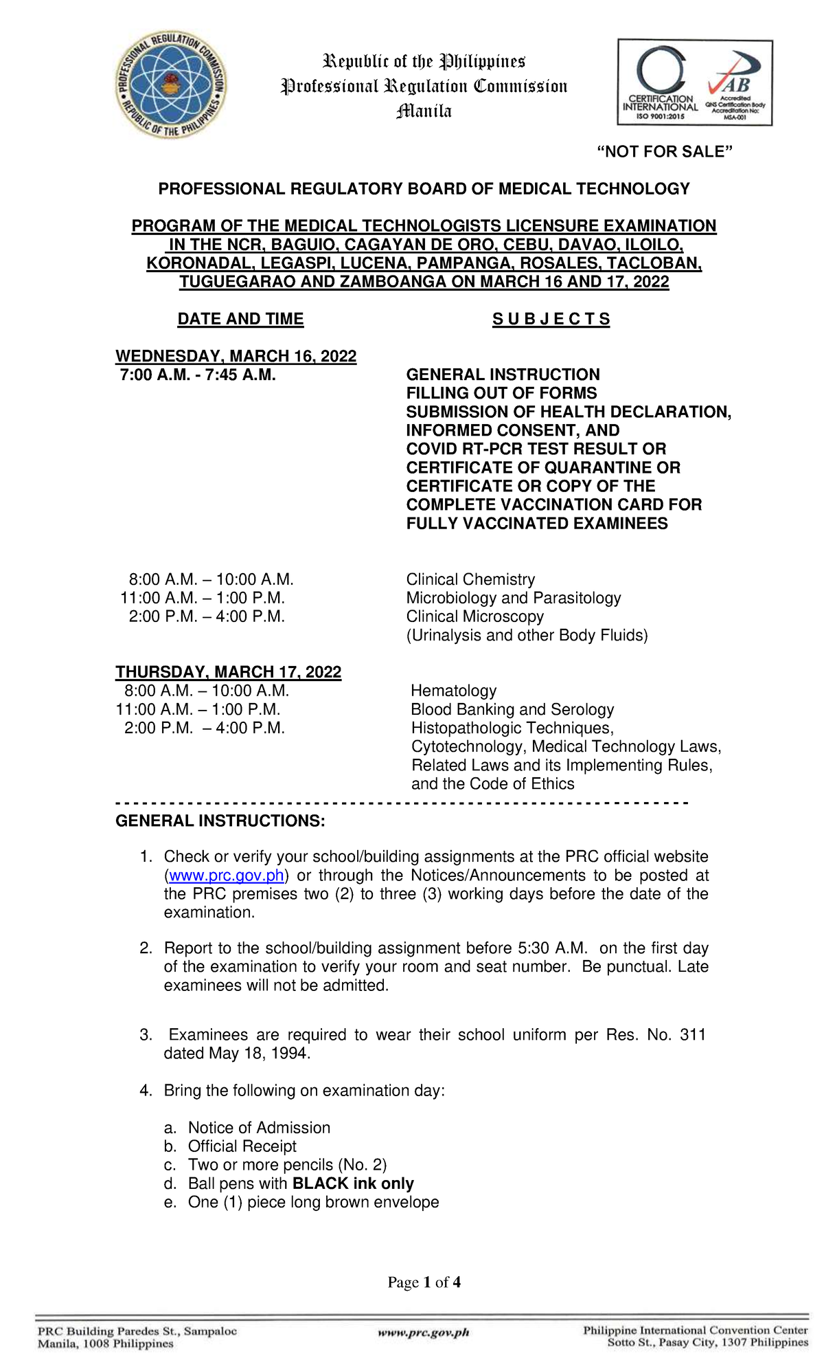 March 2022 Medical Technology Program of Exam - Republic of the ...