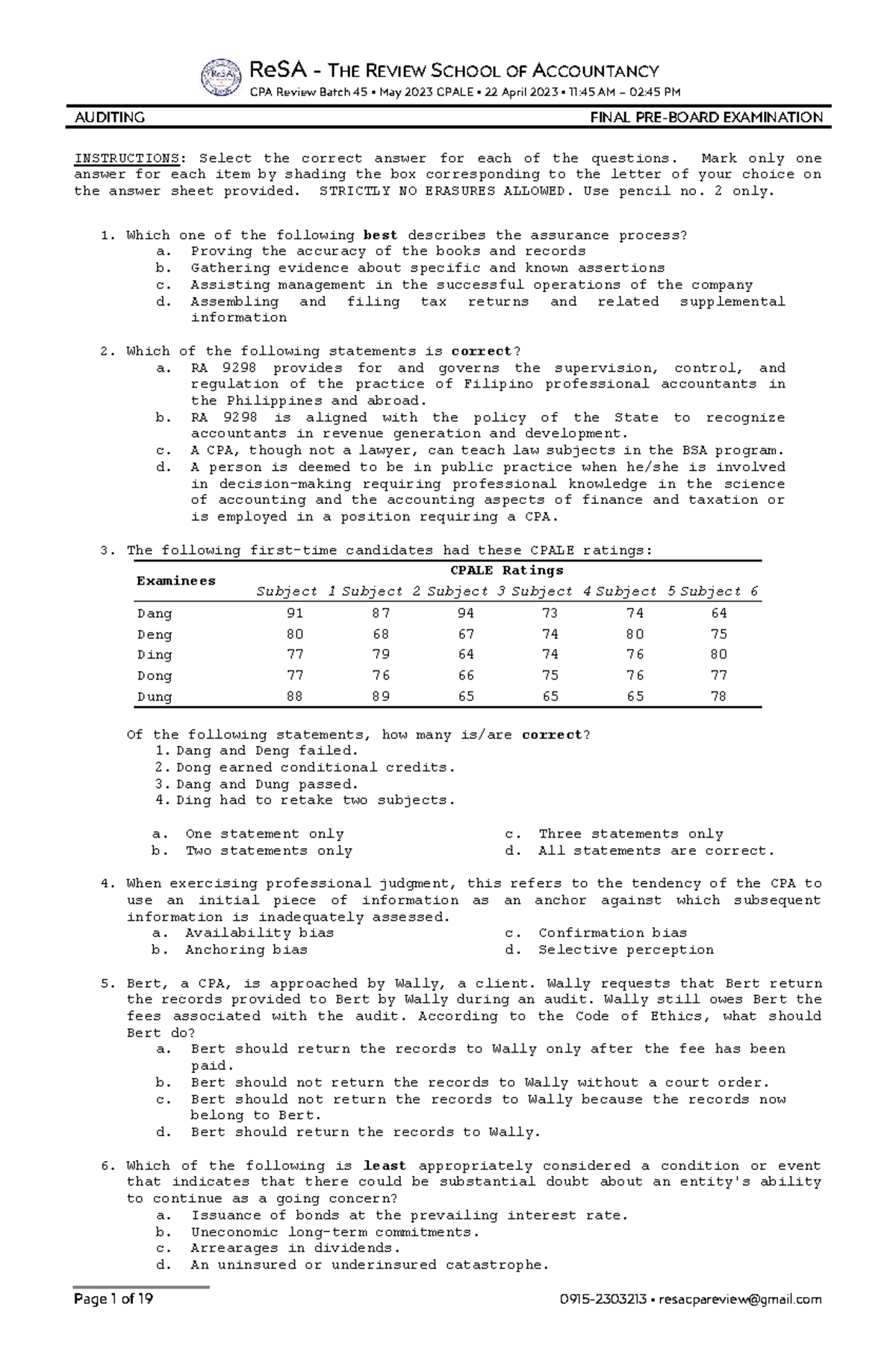 AUD 45 - Final Exam Review Notes for CPALE Batch 22 April 2023 - Studocu