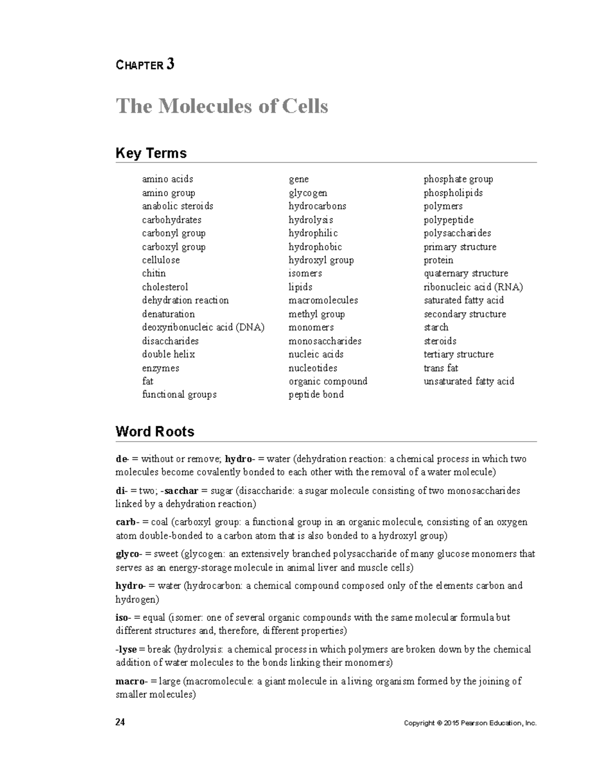 CHAPTER 3: The Molecules of Cells - Key Terms and Concepts - Studocu