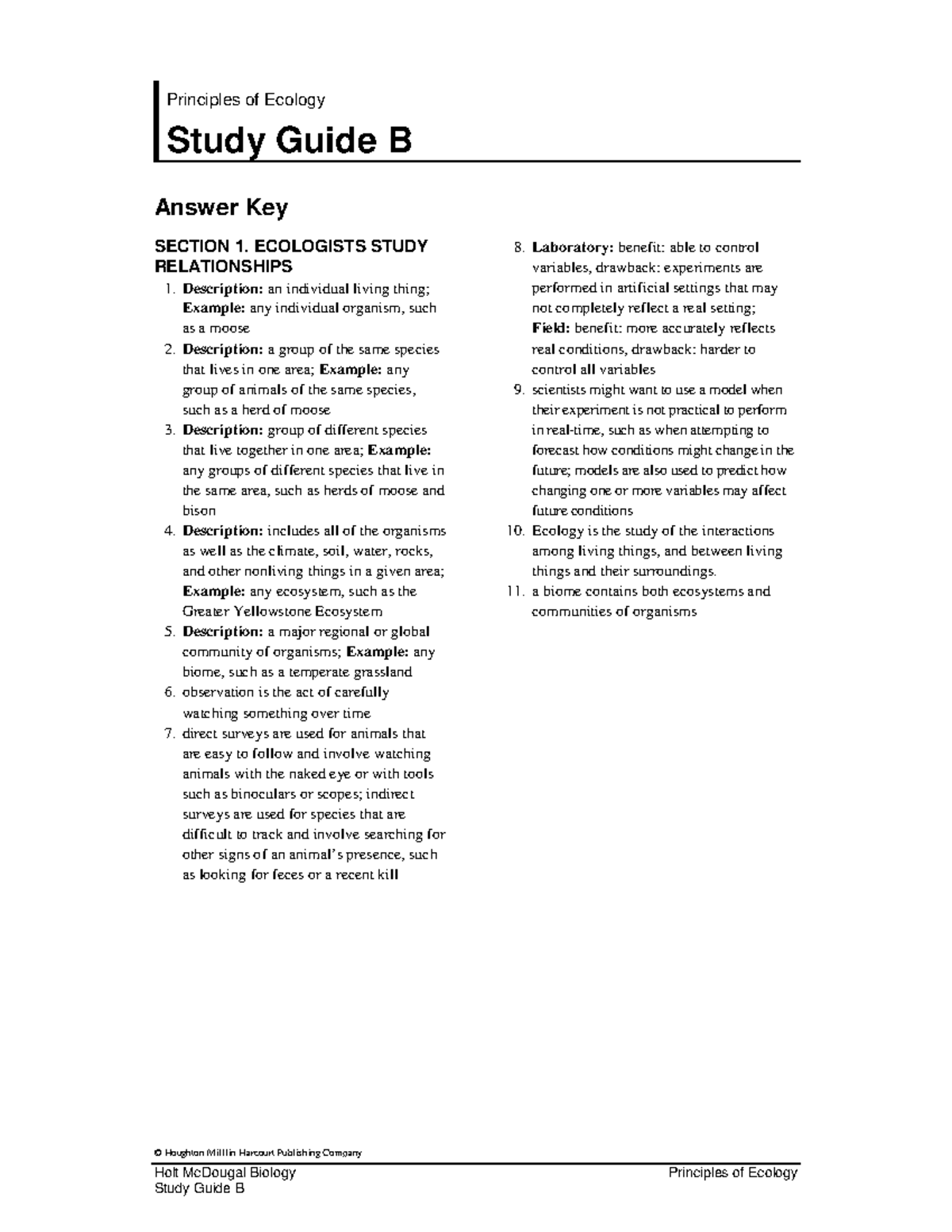 Chapter 13 Study Guide-Answers - Principles of Ecology Study Guide B ...