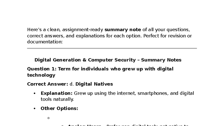 Digital Generation Computer Security Summary Notes - Studocu