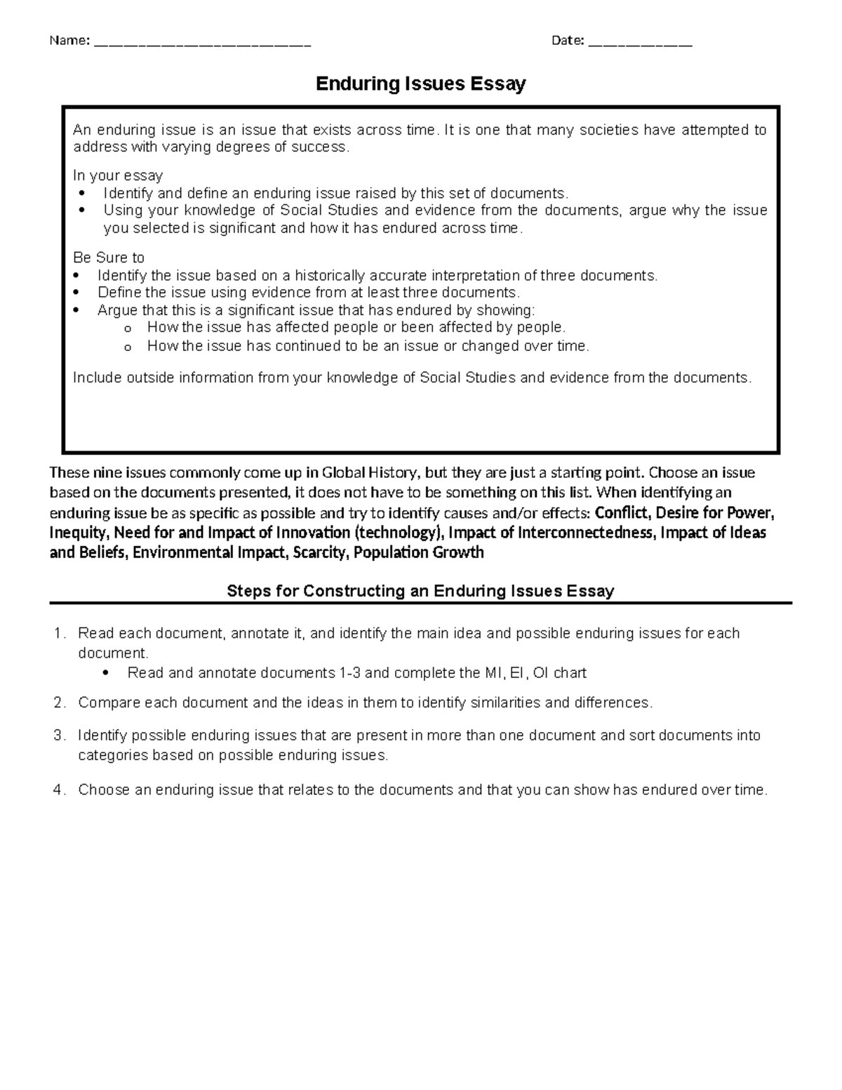 Enduring Issues Essay Practice for Global History (Global 9) - Studocu