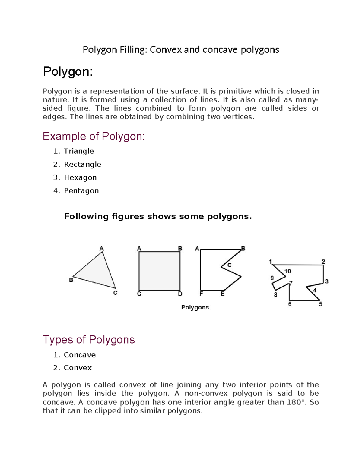 UNIT 4 - Notes on Polygon Filling: Convex vs Concave Polygons - Studocu