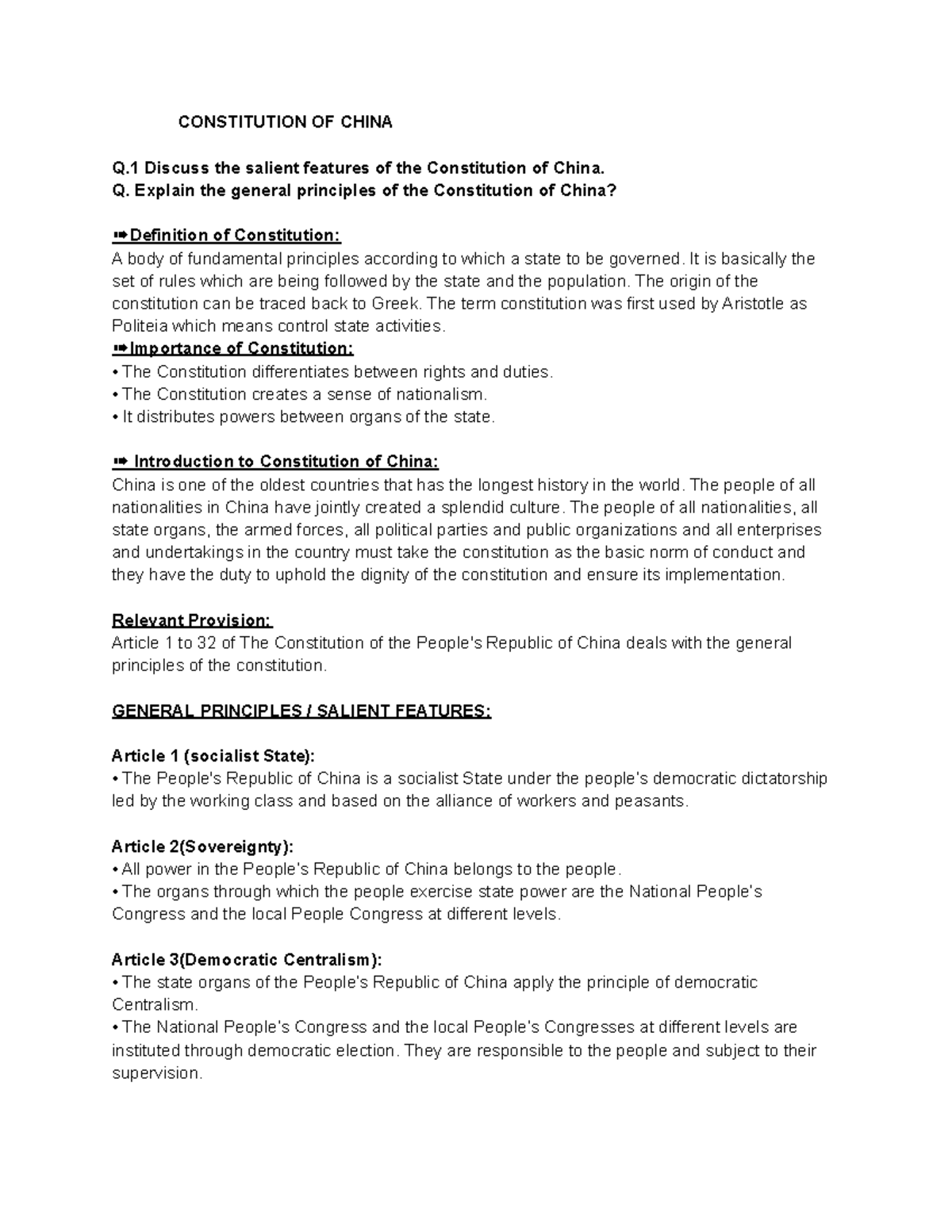 Constitution of China (LLB Notes): Salient Features and Principles ...