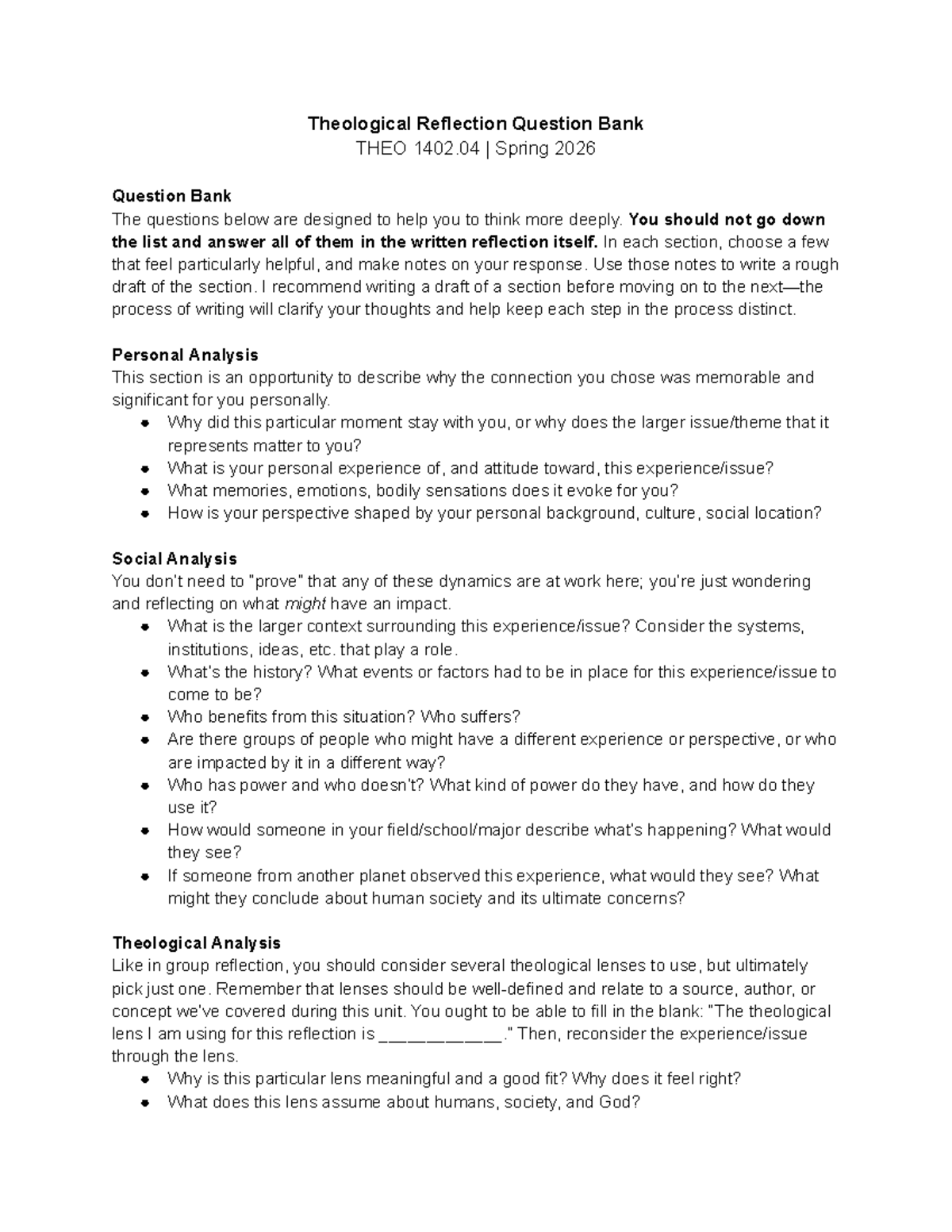 Reflection Questions for GSS S26: Personal and Theological Insights ...