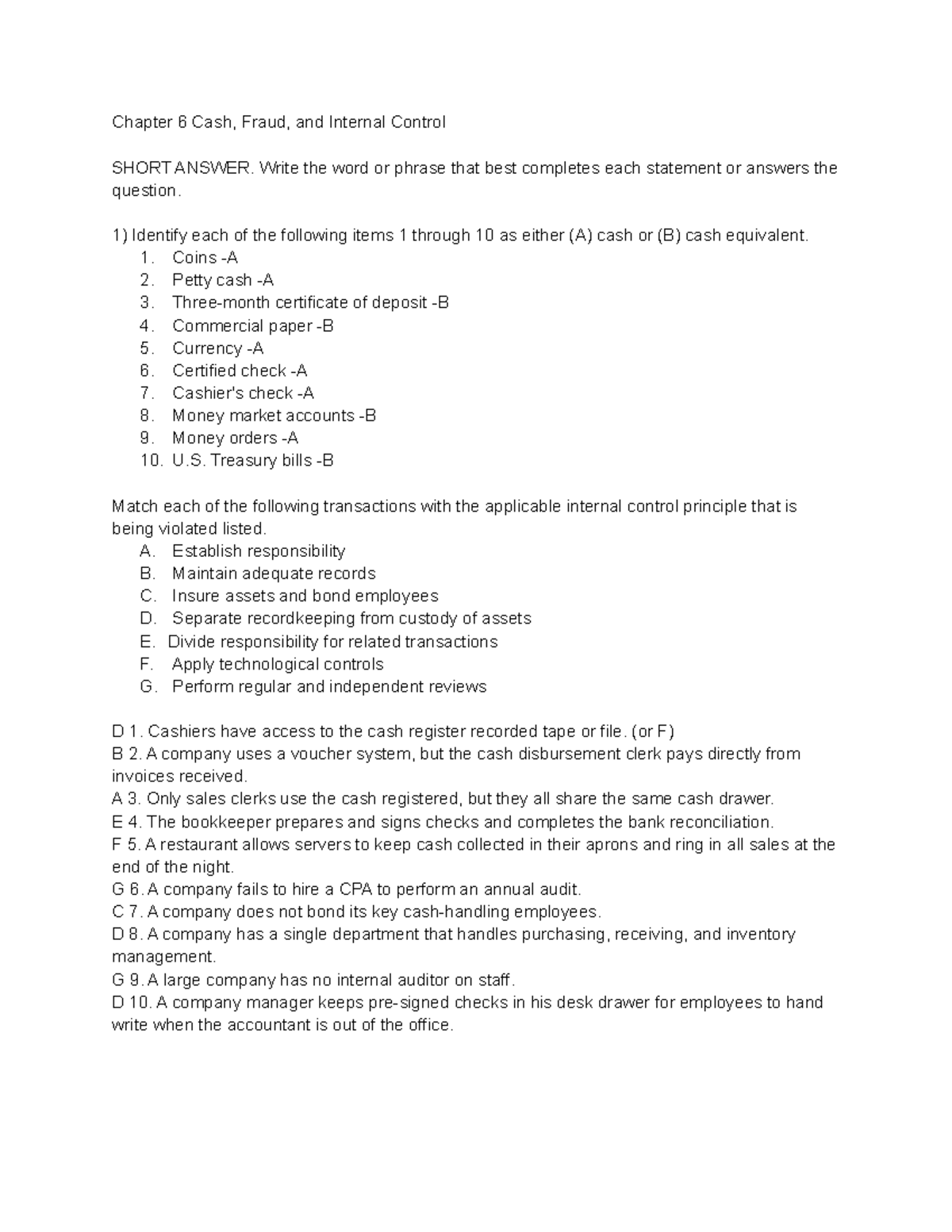 ACC 201 Chapter 6 Study Notes: Cash, Fraud, & Internal Control - Studocu