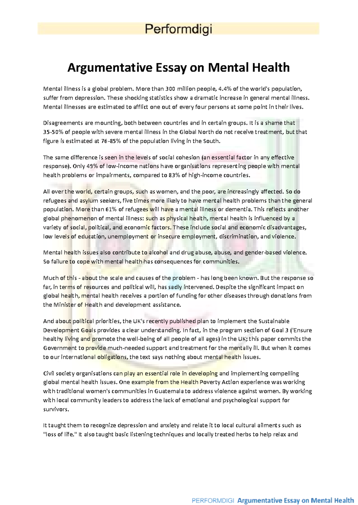 Argumentative Essay on Mental Health pdf - Argumentative Essay on ...