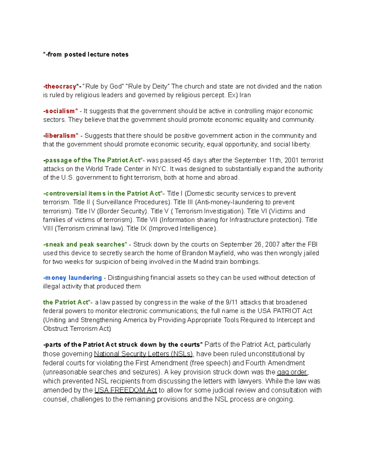 USA PATRIOT Act: Key Provisions and Court Challenges Overview - Studocu