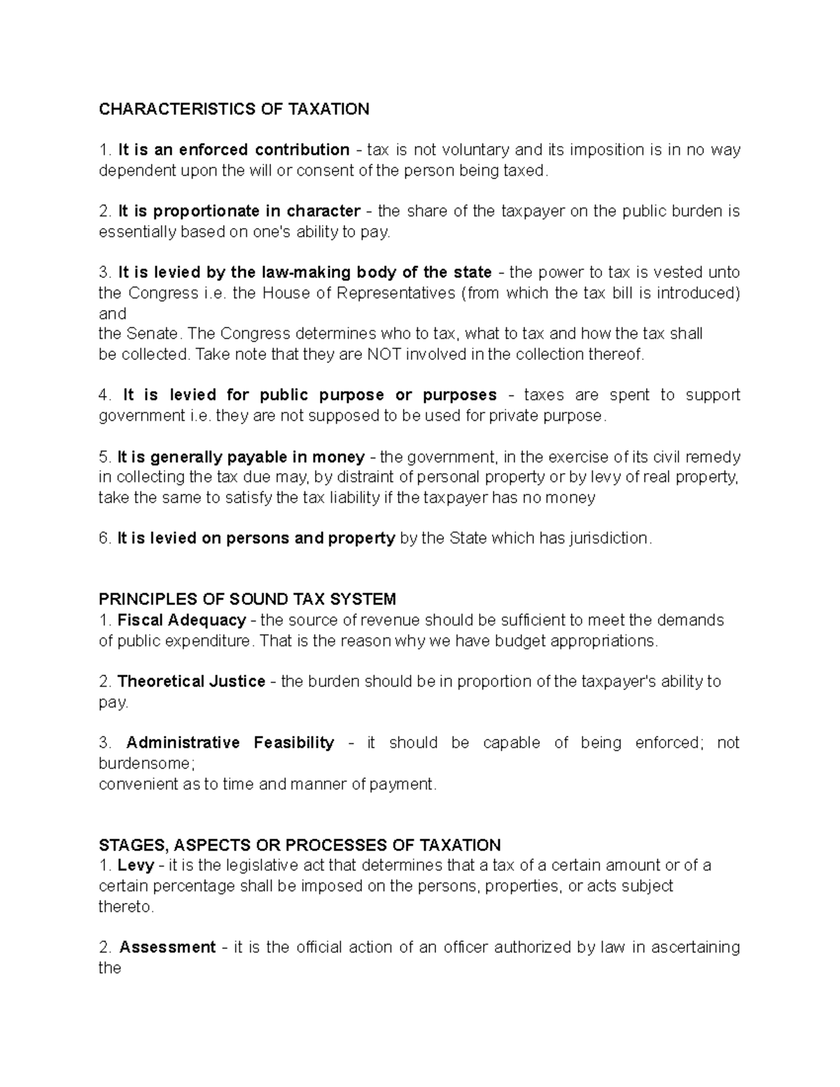 Characteristics of Taxation: Key Principles and Processes - Studocu