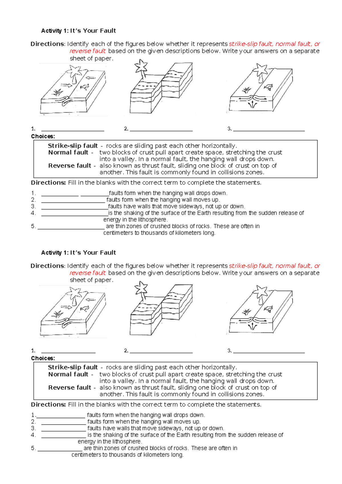Activity 1: Identifying Fault Lines and Earthquake Concepts - Studocu