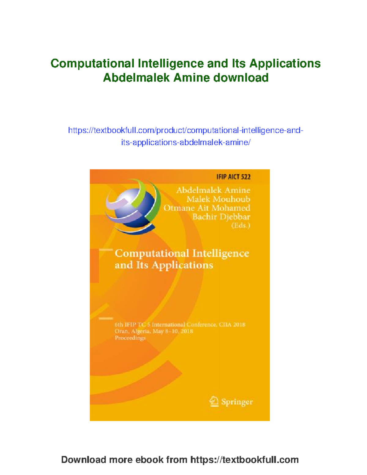 CIIA 2018: Proceedings of the 6th IFIP International Conference on ...