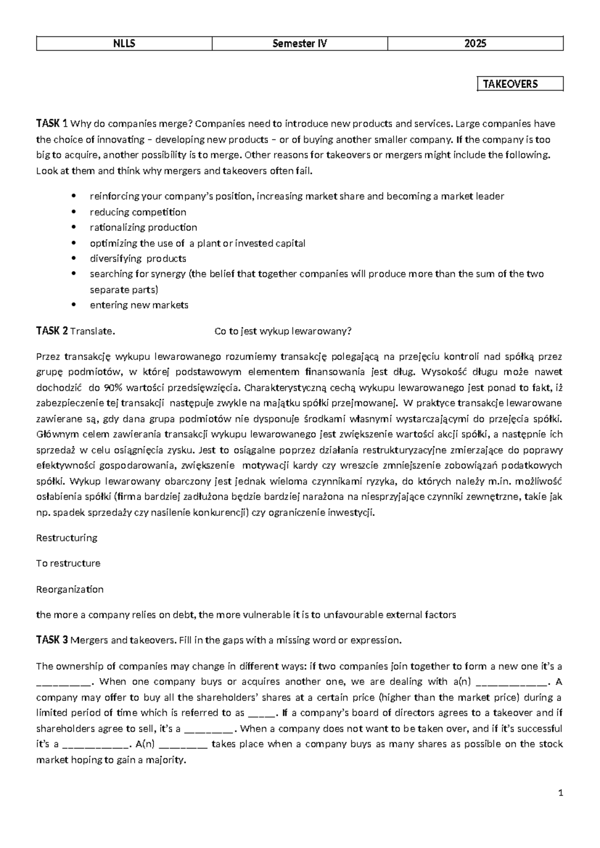 NLLS Semester IV 2025 Takeovers and Mergers: Key Insights and Analysis ...