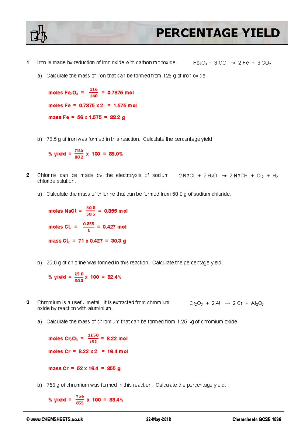 GCSE Chemistry 1097: Atom Economy Calculation Exercises and Answers ...