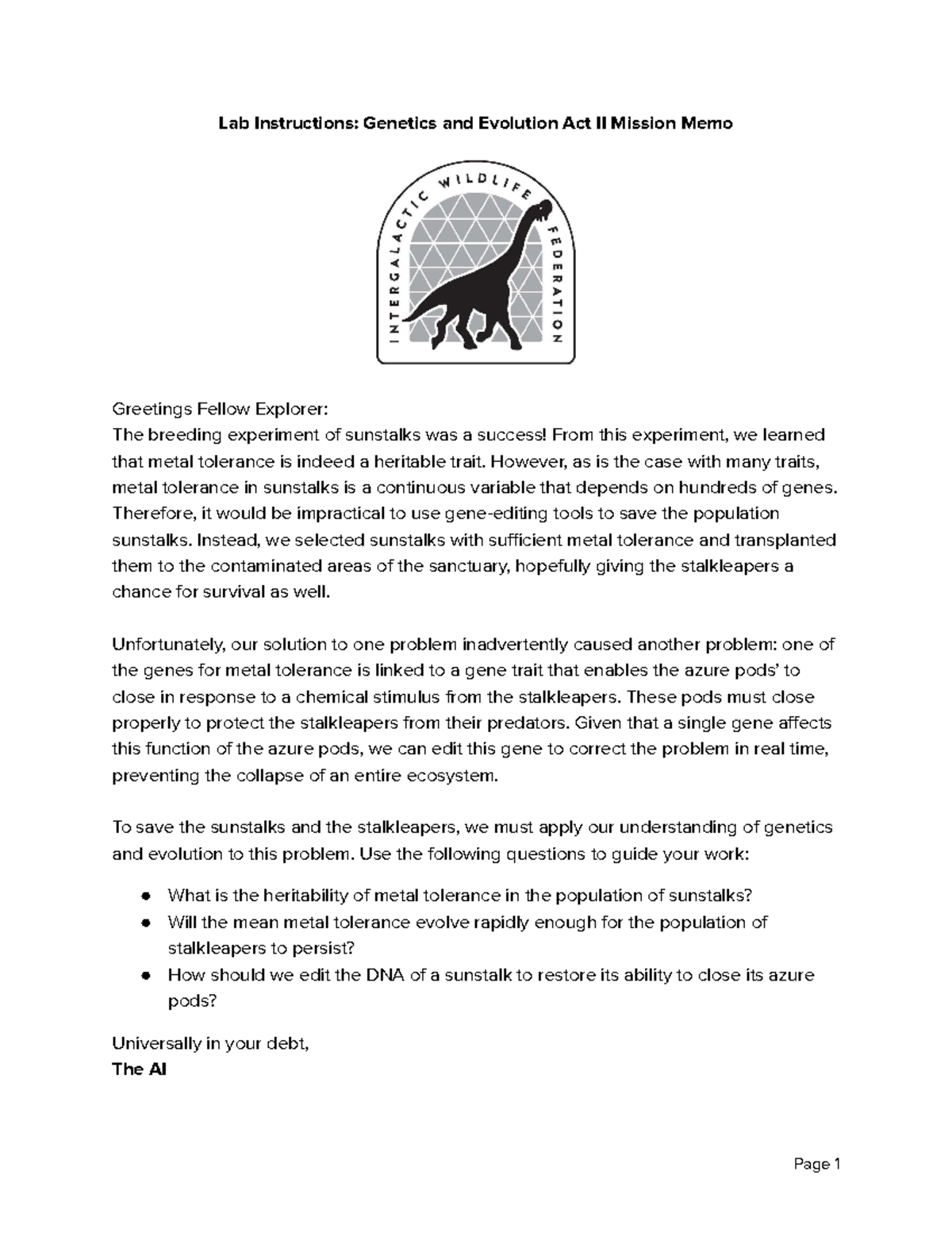 Genetics & Evolution Lab Packet (BIO 101): Metal Tolerance Study - Studocu