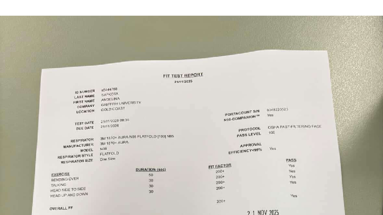 FIT TEST REPORT: ANGELINA SAPKOTA - 3M AURA N95 - OSHA - Studocu