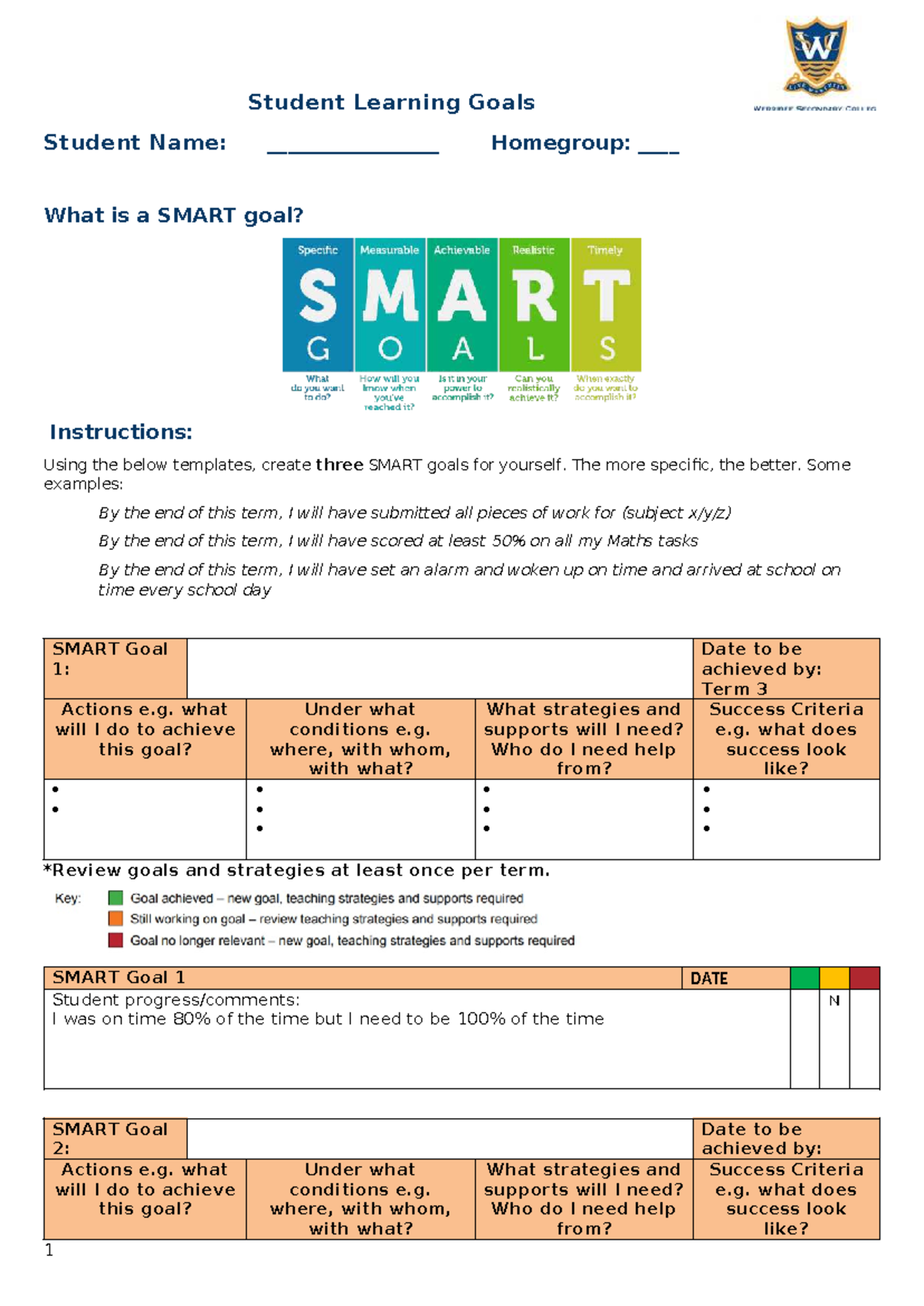 SMART Goal Setting Template - English - Studocu