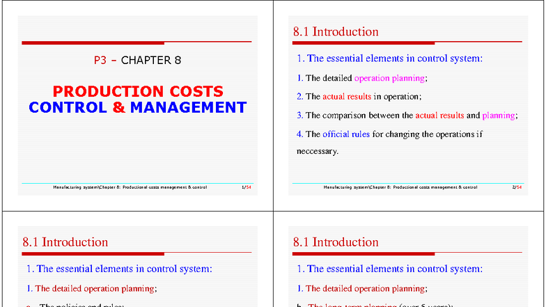 Manufacturing 8: Chapter 8 - Production Costs Management Overview - Studocu