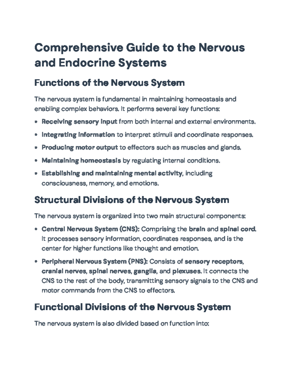 Comprehensive Guide to Nervous & Endocrine Systems (BIO 101) - Studocu