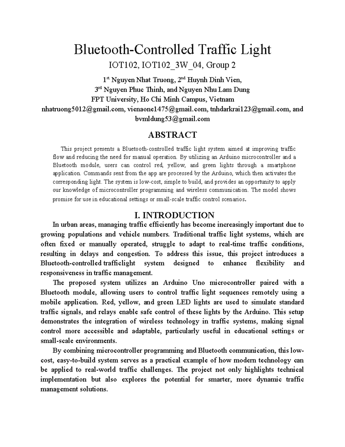 Bluetooth-Controlled Traffic Light System IOT102 Report - Studocu