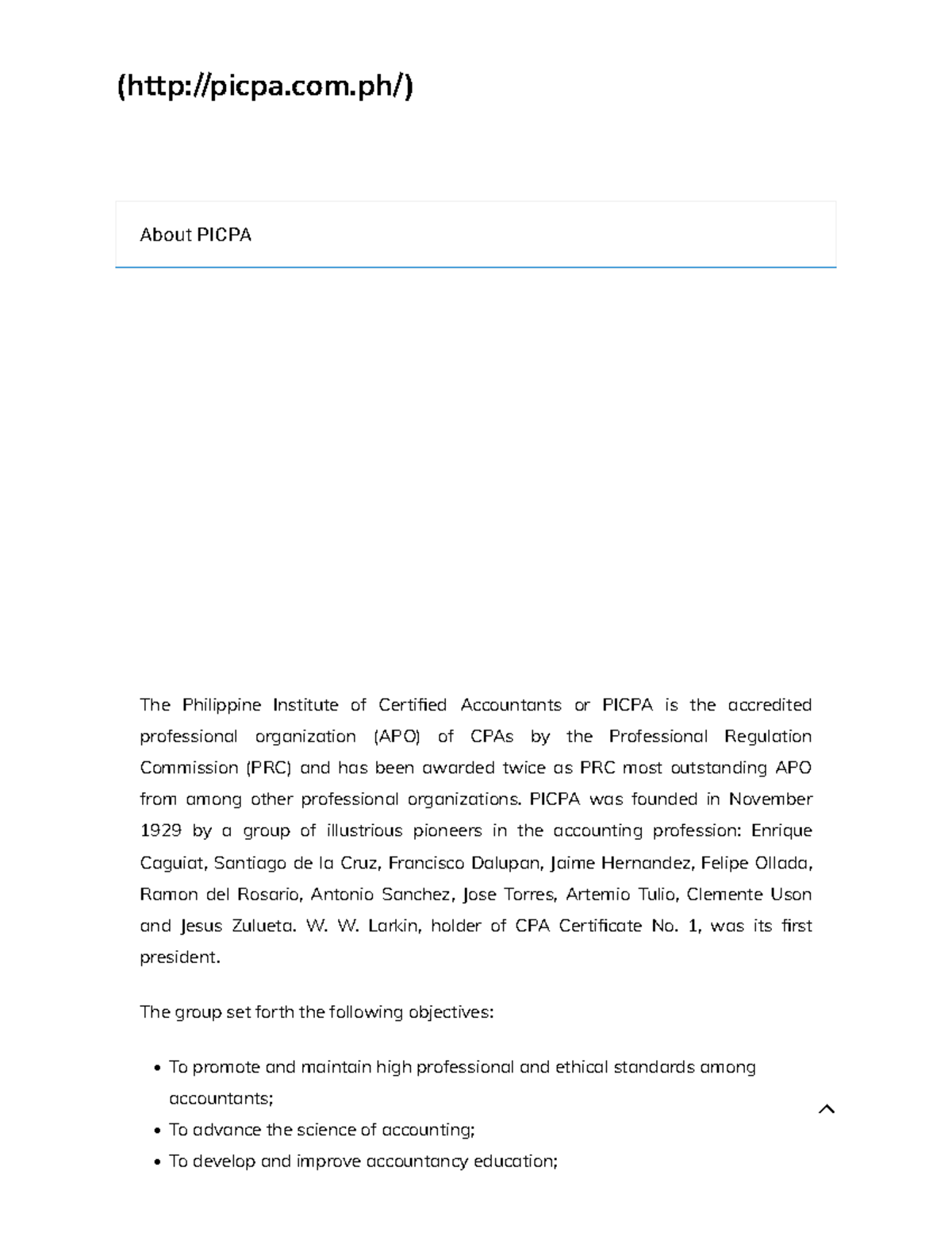 PICPA Overview: History, Objectives, and Professional Development - Studocu