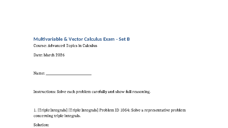 Multivariable Vector Calculus Exam Set B - Math 4064 - Studocu
