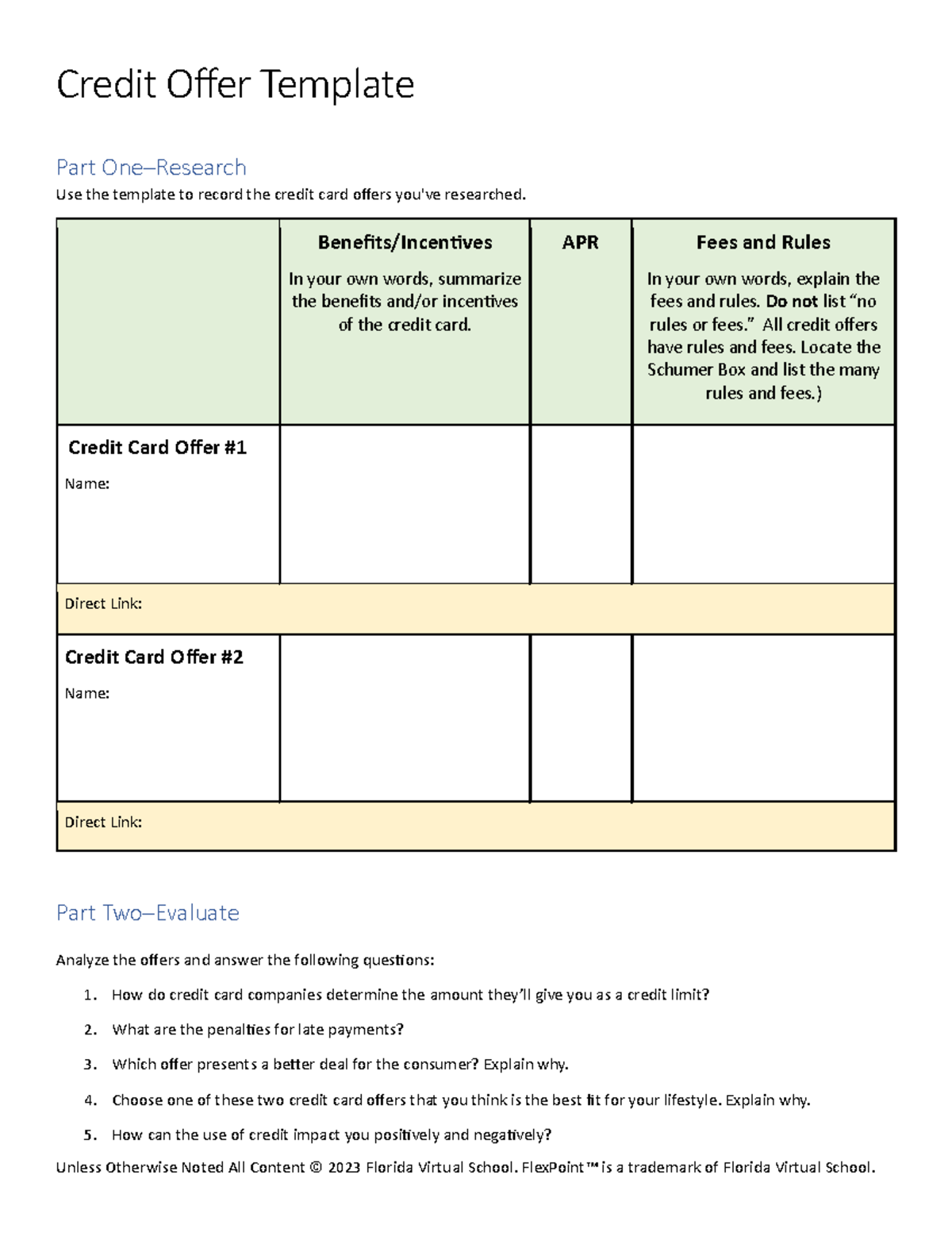 Credit Offer Analysis Template: Benefits, Fees & Rules - Studocu