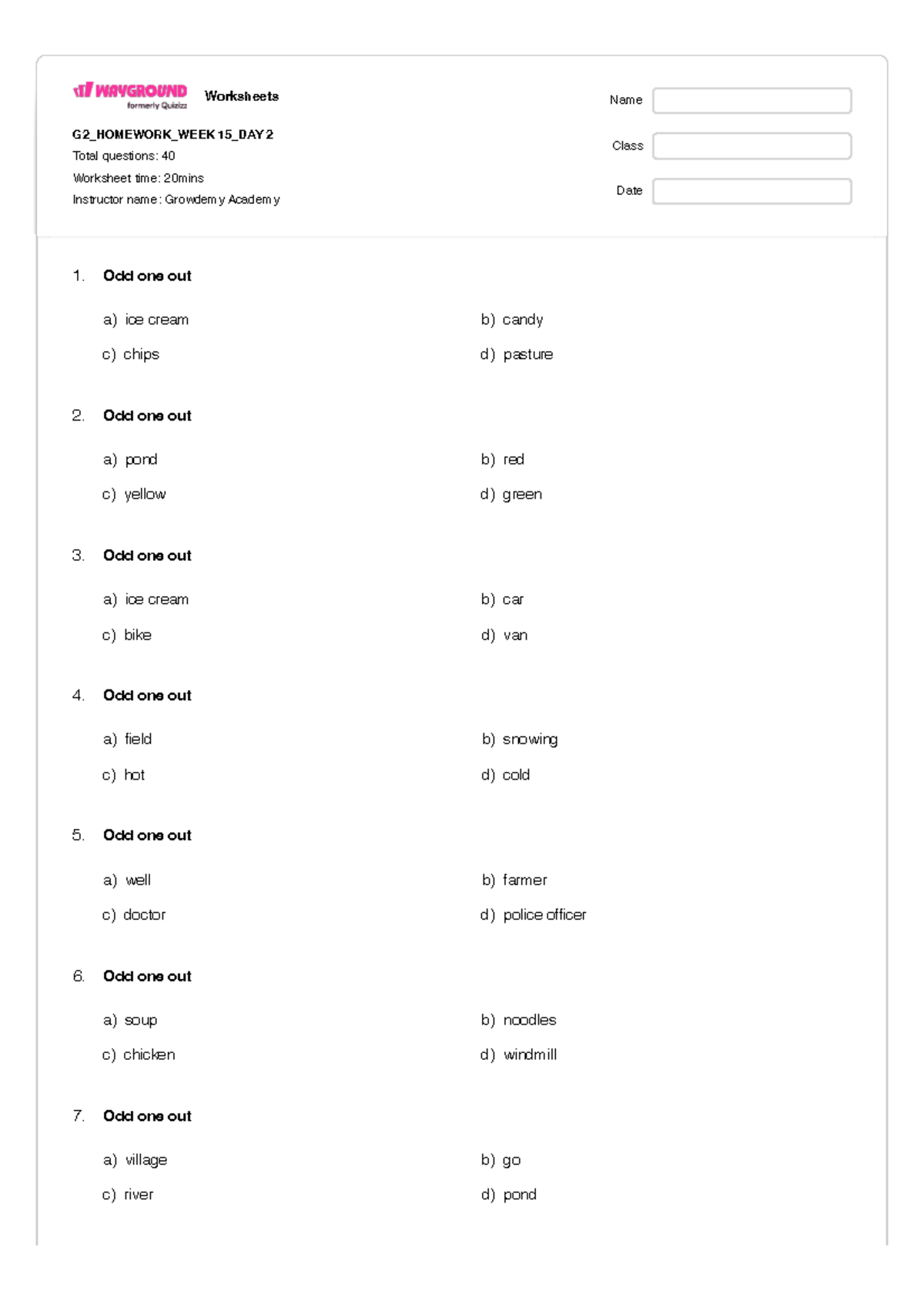G2 Homework Week 15 Day 2: Odd One Out Worksheets - Studocu