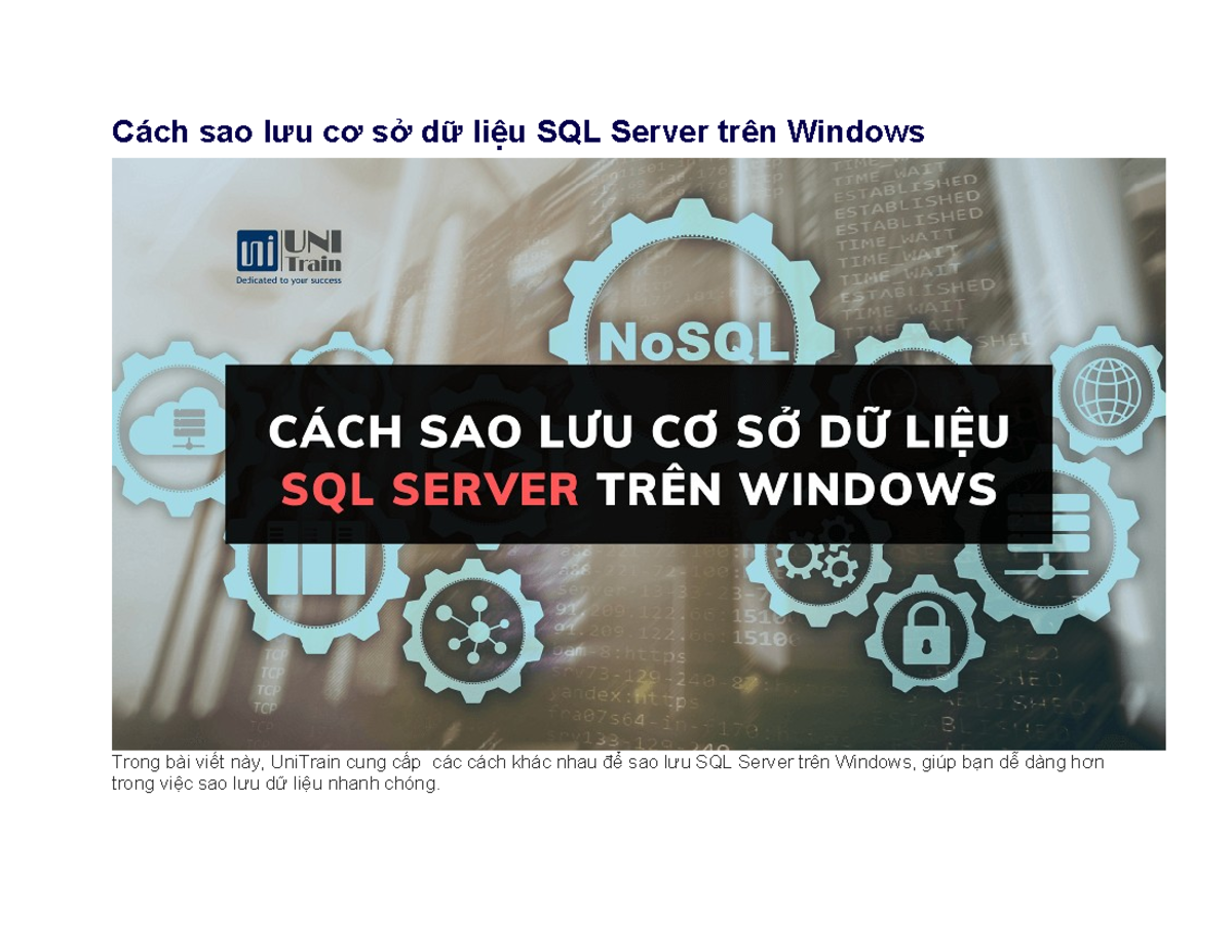 Hướng dẫn sao lưu cơ sở dữ liệu SQL Server trên Windows - Studocu