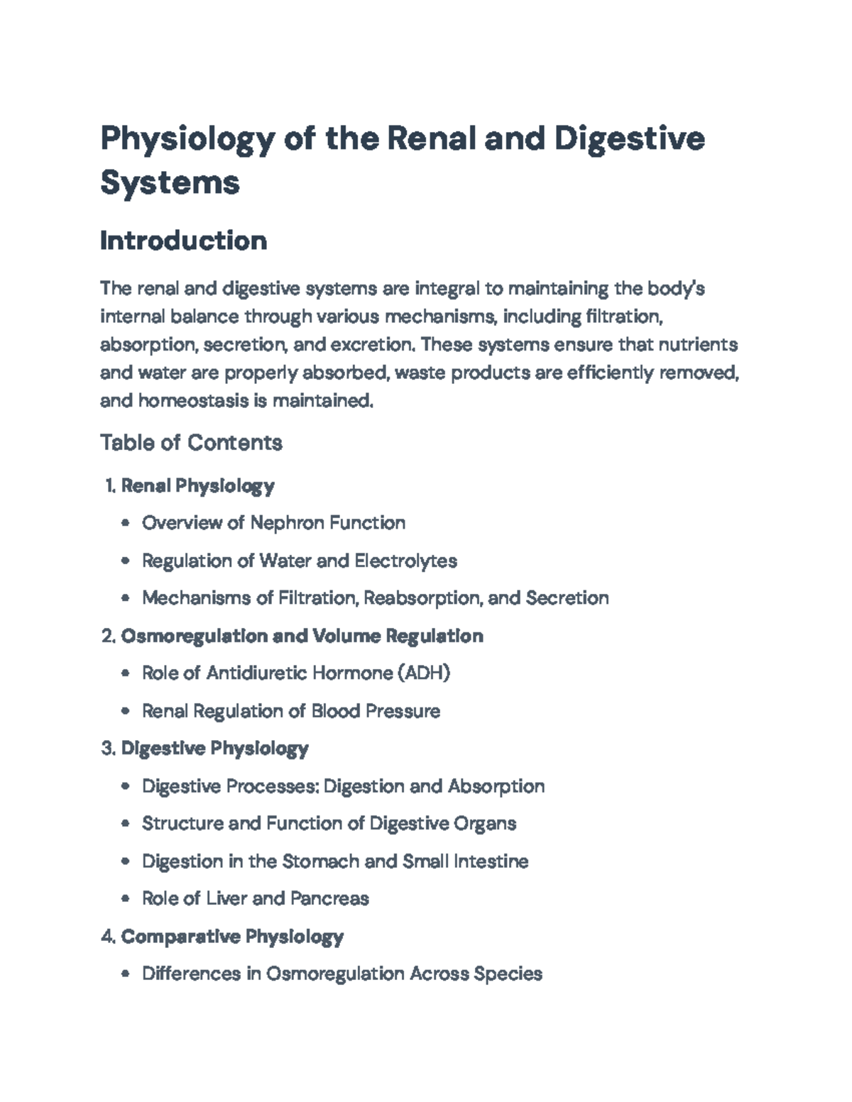 Physiology of Renal & Digestive Systems: Key Mechanisms and Functions ...