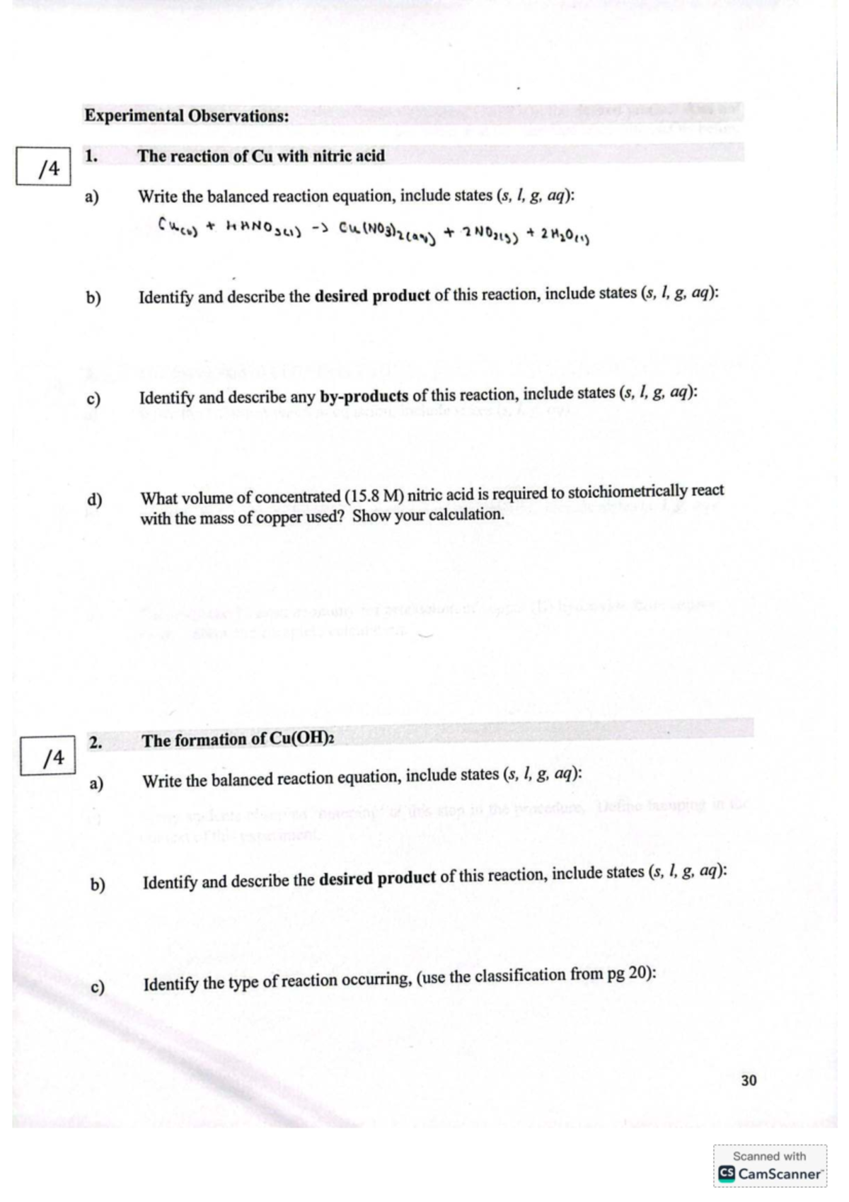 Experimental Observations on Cu Reactions: Lab Report (CHEM 101) - Studocu