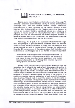 Lesson 1 - Science Technology and Society Lesson 1: Instructions: On ...