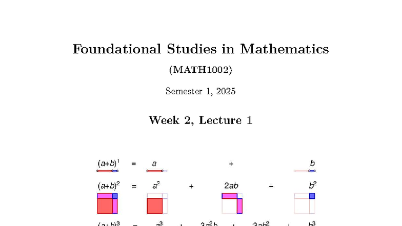 Foundational Studies in Mathematics (MATH1002) Week 2 Lecture Notes ...