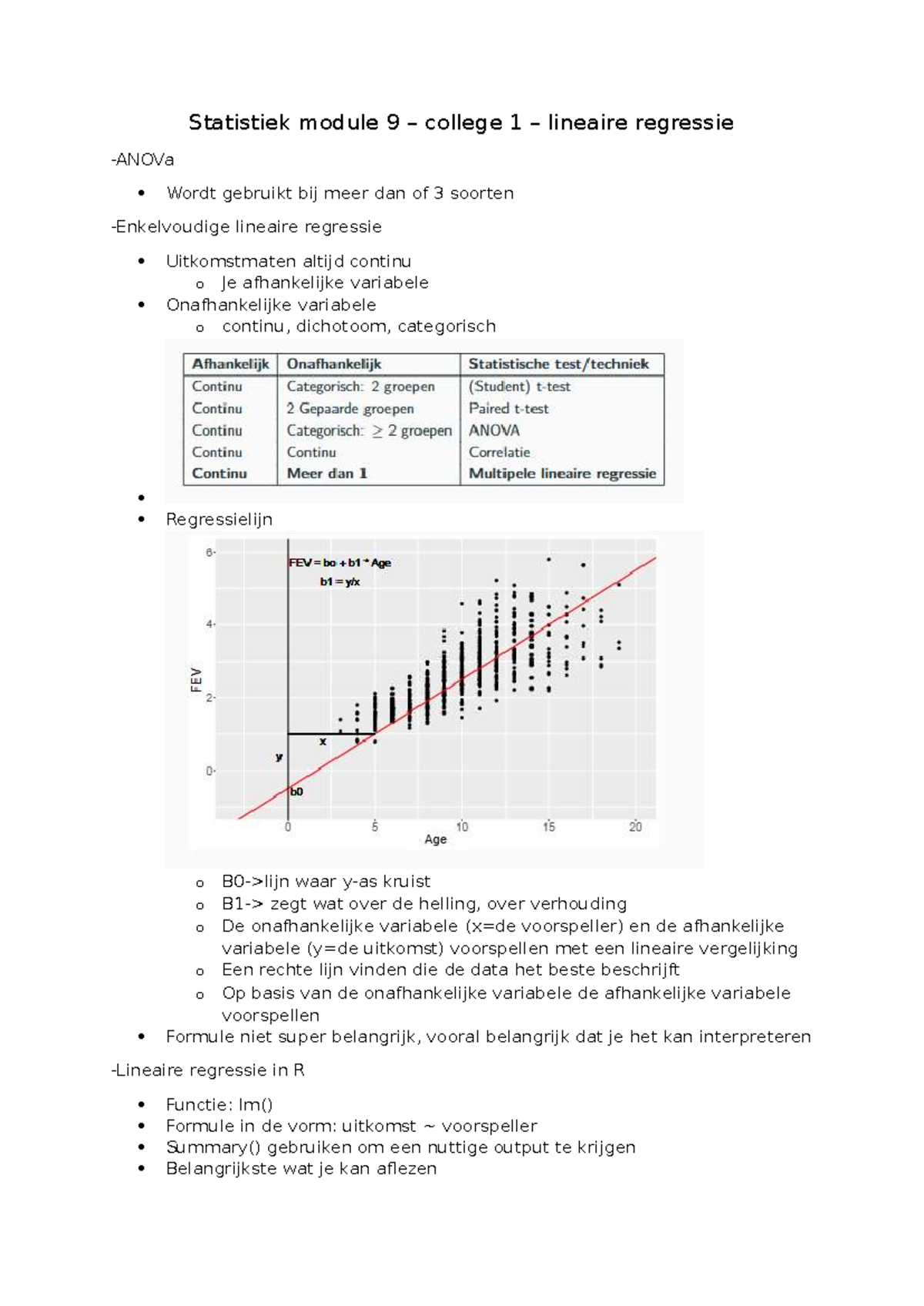 Statistiek HC1: Aantekeningen over Lineaire Regressie en Analyse ...
