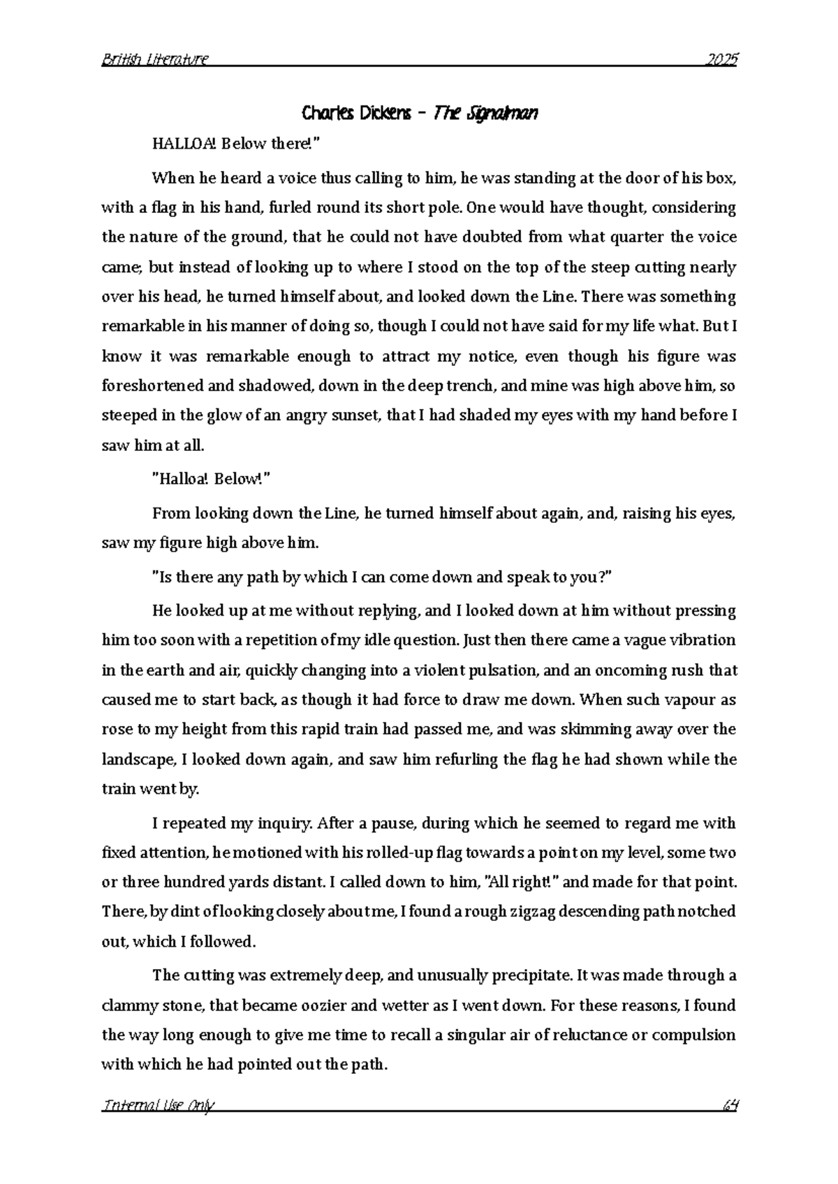 British Literature 2025: Charles Dickens' "The Signalman" Analysis ...