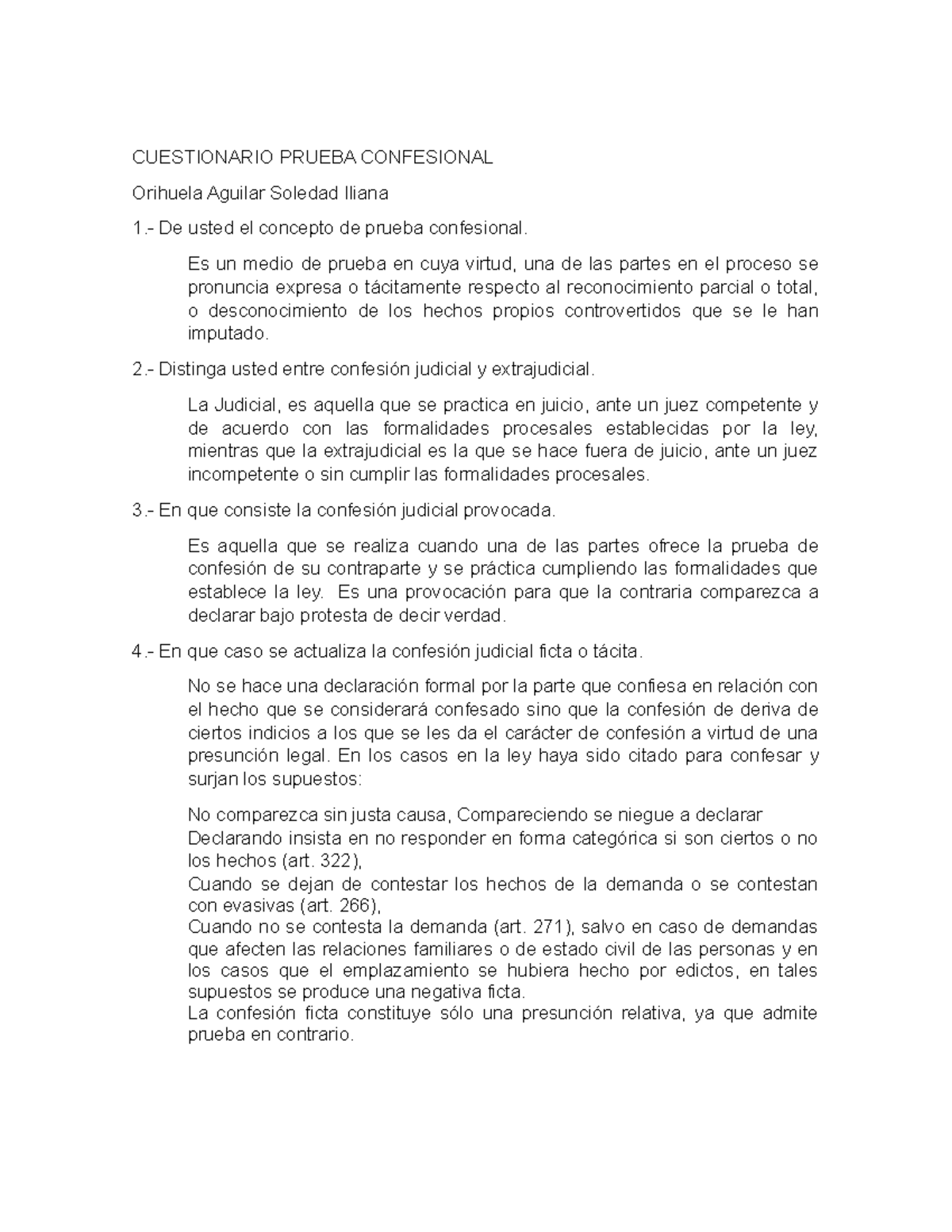 Cuestionario Prueba Confesional: Conceptos y Análisis Legal - Studocu
