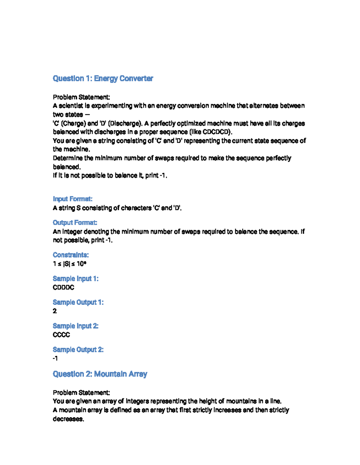 Ey Coding Questions: Energy Converter & Mountain Array Problems - Studocu
