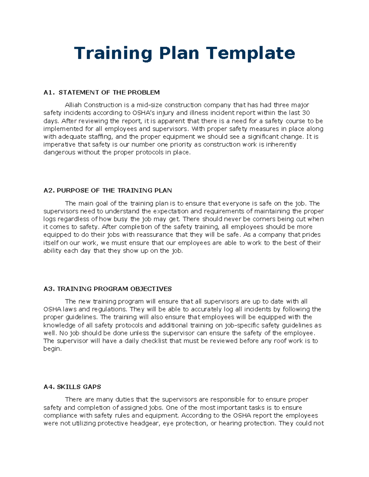 Training Plan for Safety Protocols in Construction - Task 1 C235 - Studocu